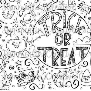 Trick or Treat, Halloween Coloring Poster, PDF Party Activity, Bats ...