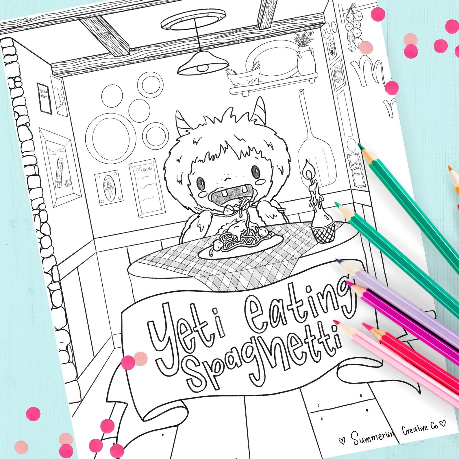 Yeti Eating Spaghetti Coloring Page for Kids Printable Coloring Sheet ...