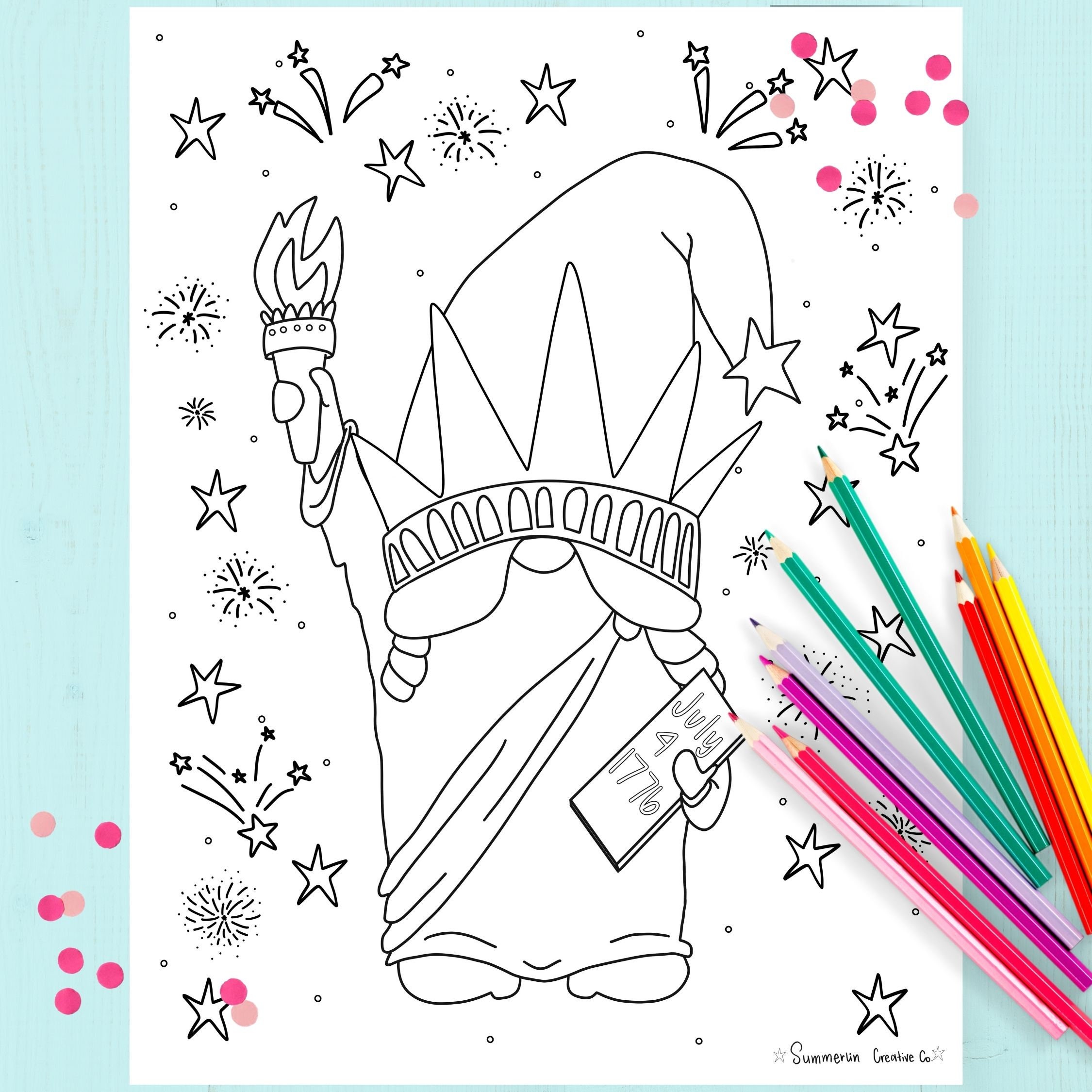 Fourth of July Liberty Gnome Coloring Page Instant Download - Etsy