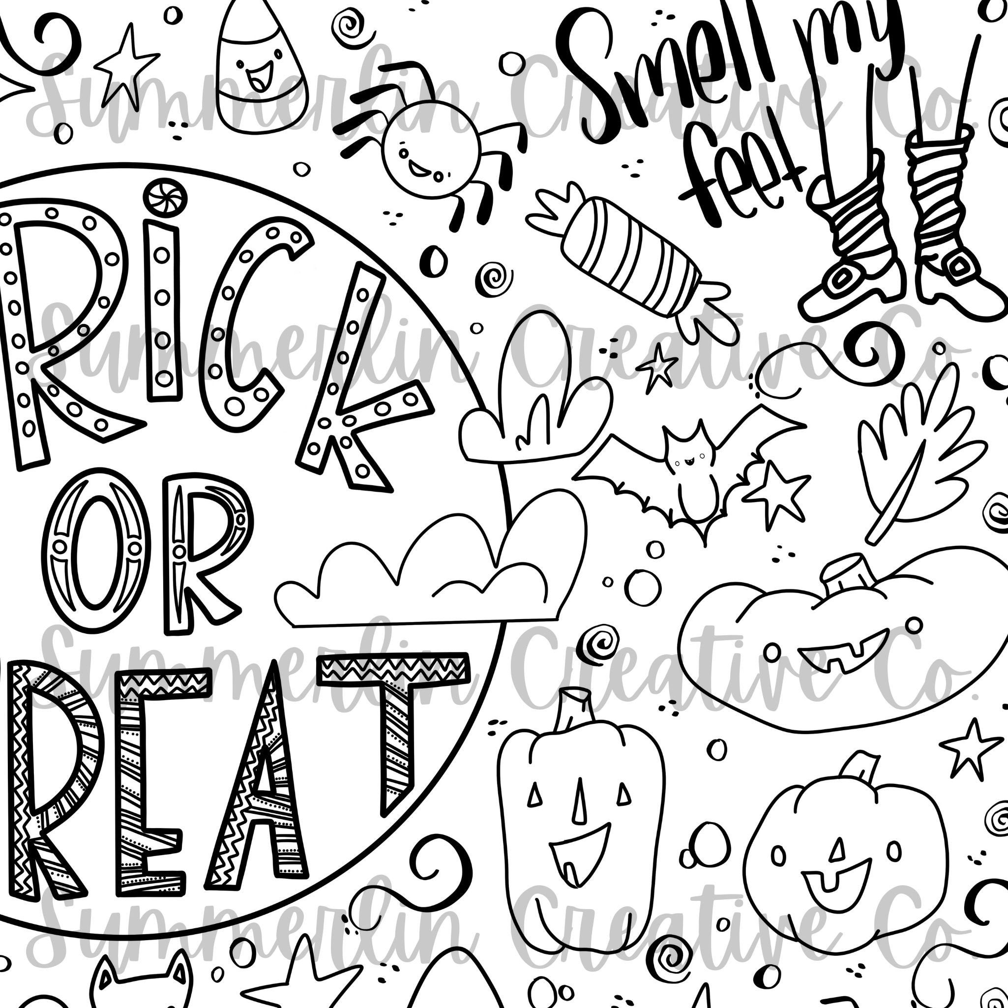 Trick or Treat, Halloween Coloring Poster, PDF Party Activity, Bats ...