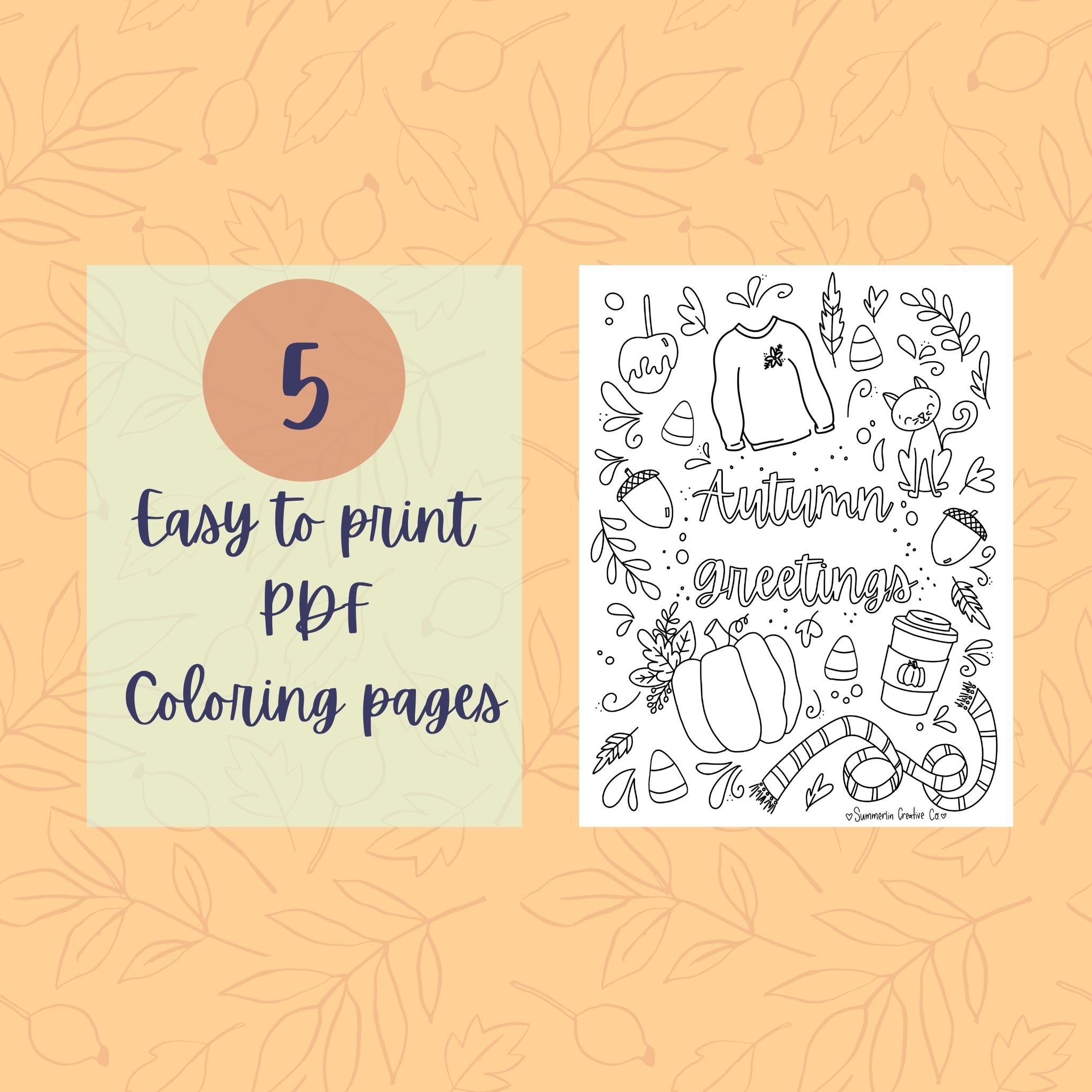 Fall Coloring Page Bundle Printable Activity | Etsy