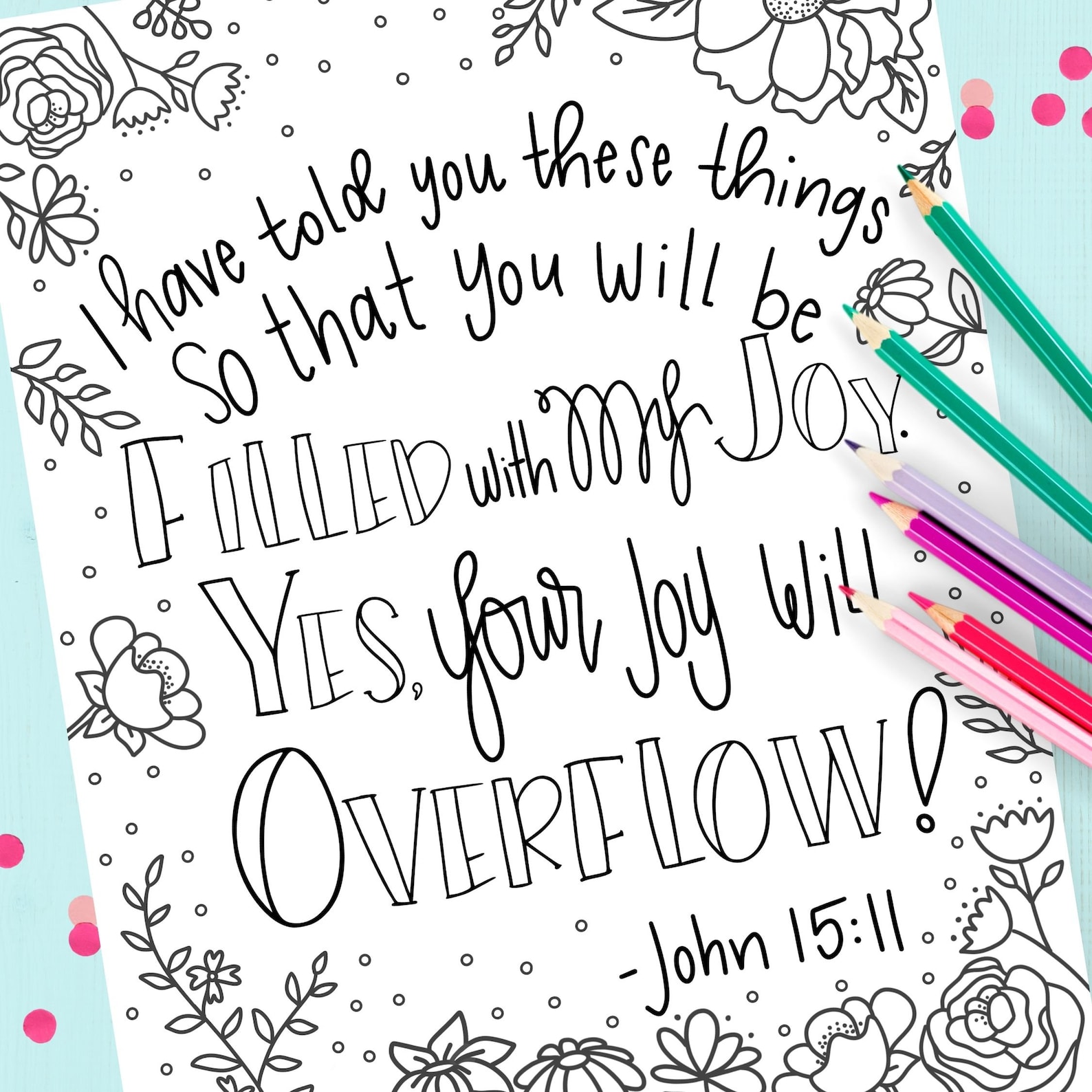 Joyful Scripture Bible Verse Coloring Page John 15:11 Instant Download ...