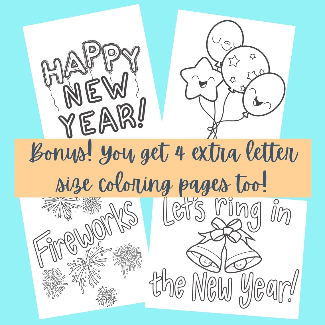 Happy New Year Giant Coloring Poster Printable Coloring Sheet Instant ...