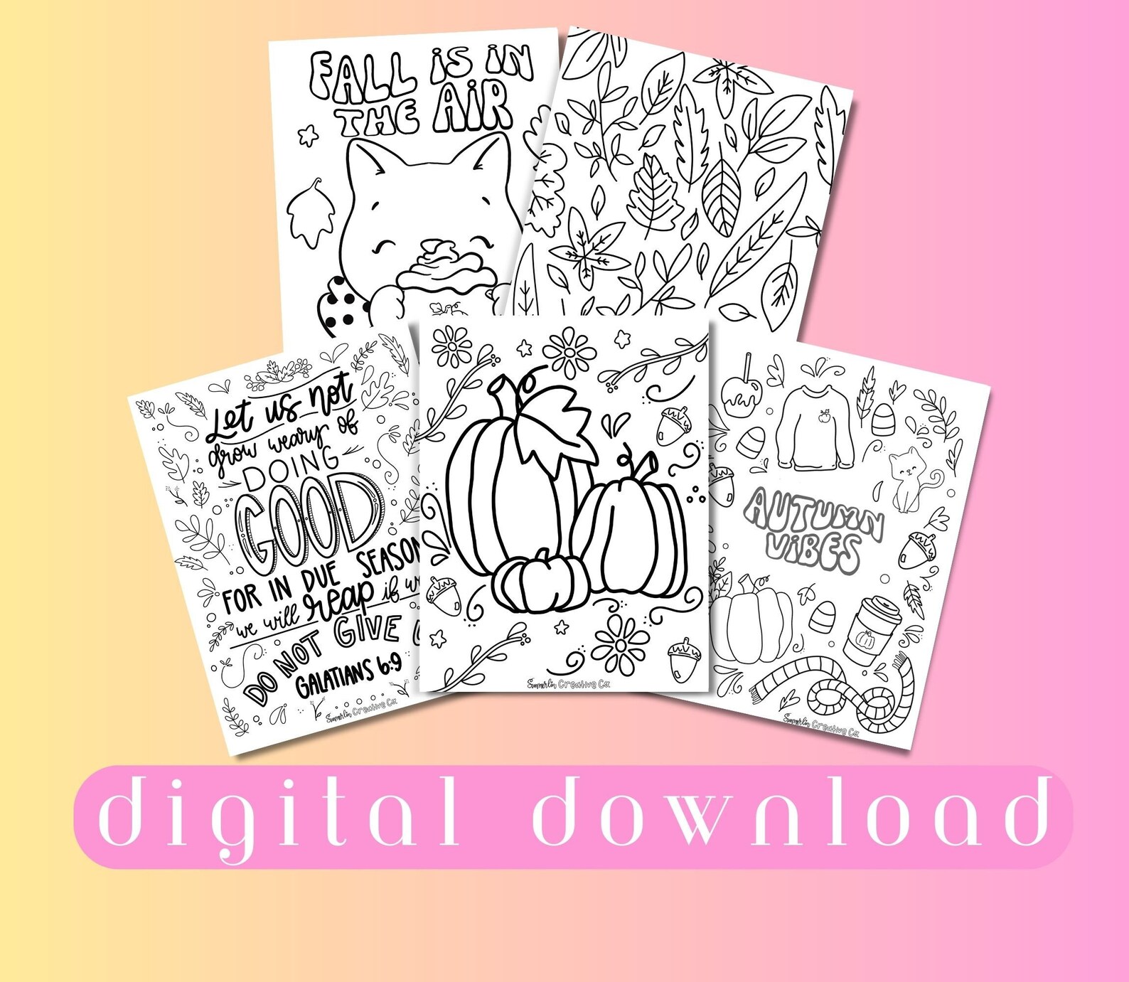 Fall Coloring Page Bundle, Printable Activity - Etsy