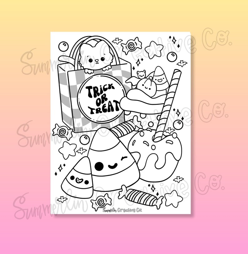 Halloween Coloring Page Bundle, 3 Page Printable Activity, Cute ...