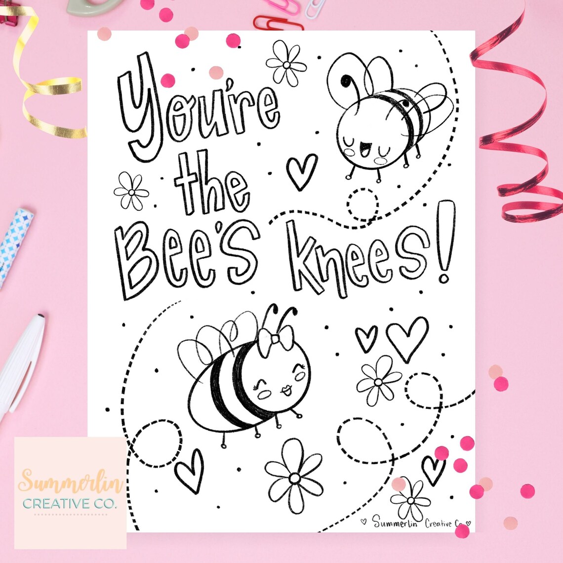Bees Knees Valentine's Day Coloring Page Printable Coloring Sheet - Etsy