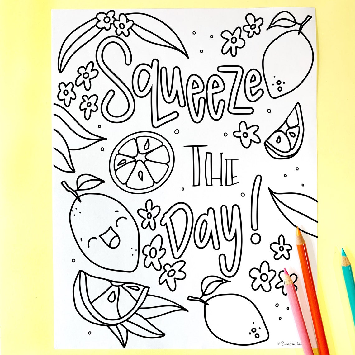 Squeeze the Day Coloring Page Lemon Coloring Printable - Etsy
