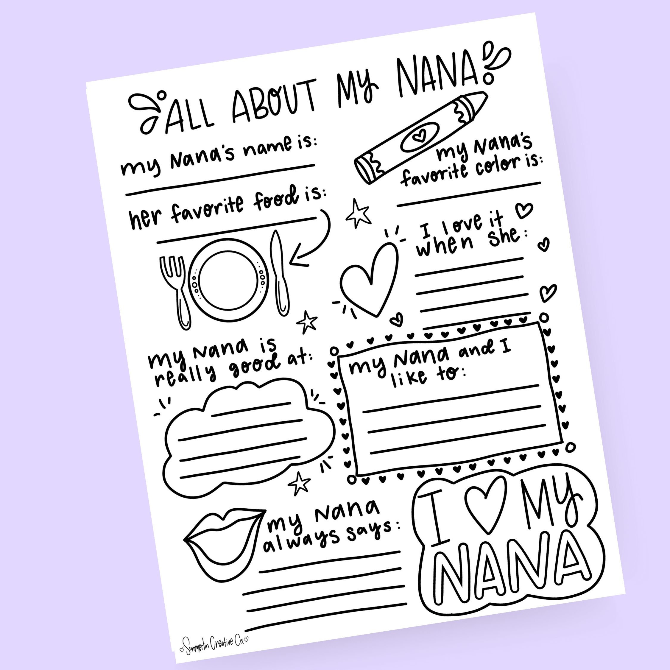 All About My Nana Fill in the Blank Printable for Mother's Day 303 - Etsy