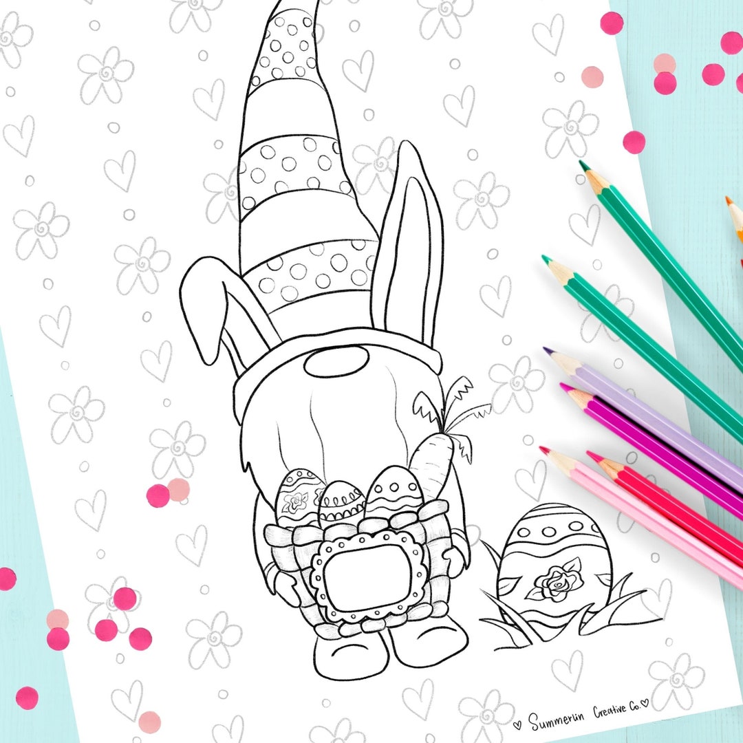 Easter Gnomes Spring Coloring Page Printable Coloring Sheet - Etsy