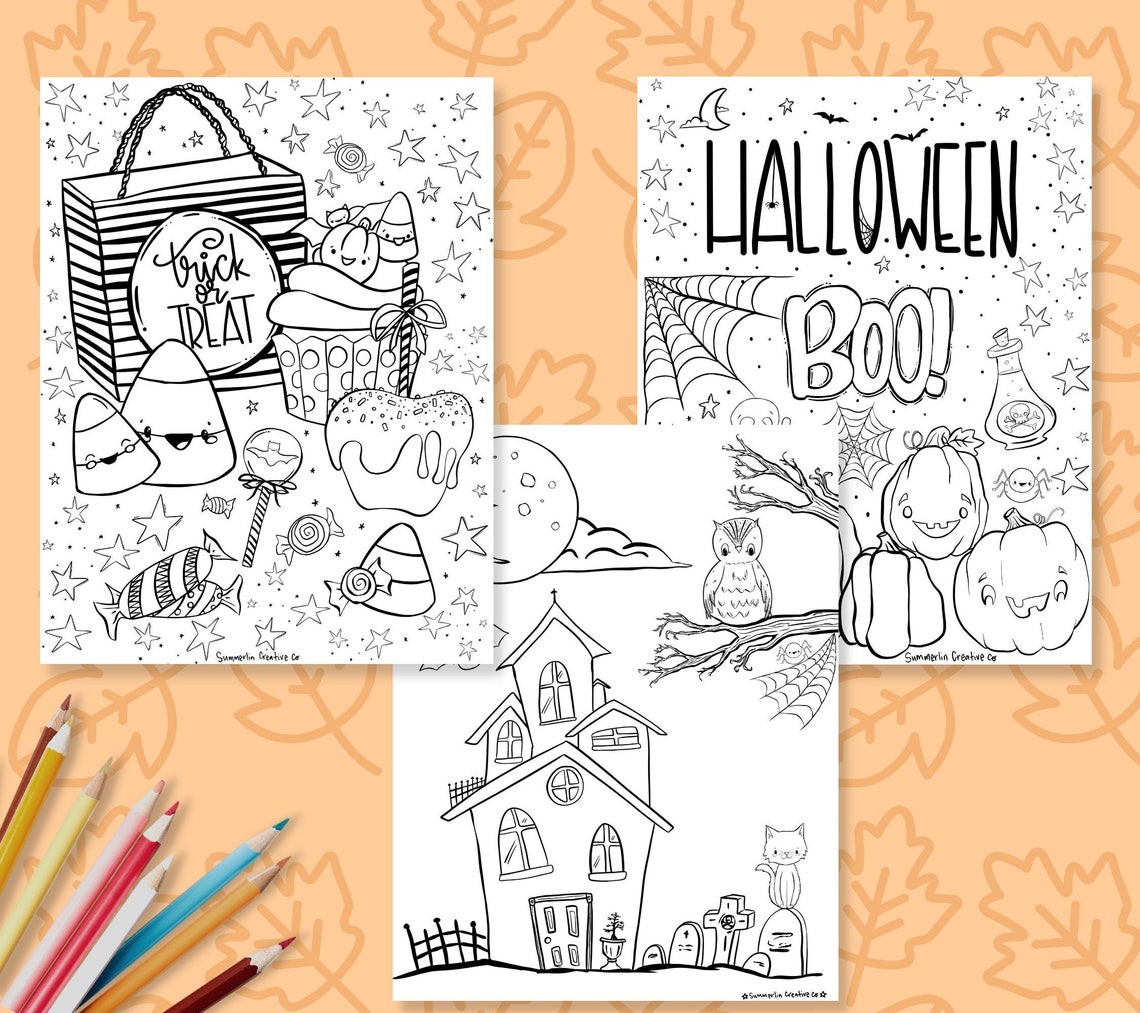 Halloween Coloring Page Bundle 3 Page Printable Activity - Etsy