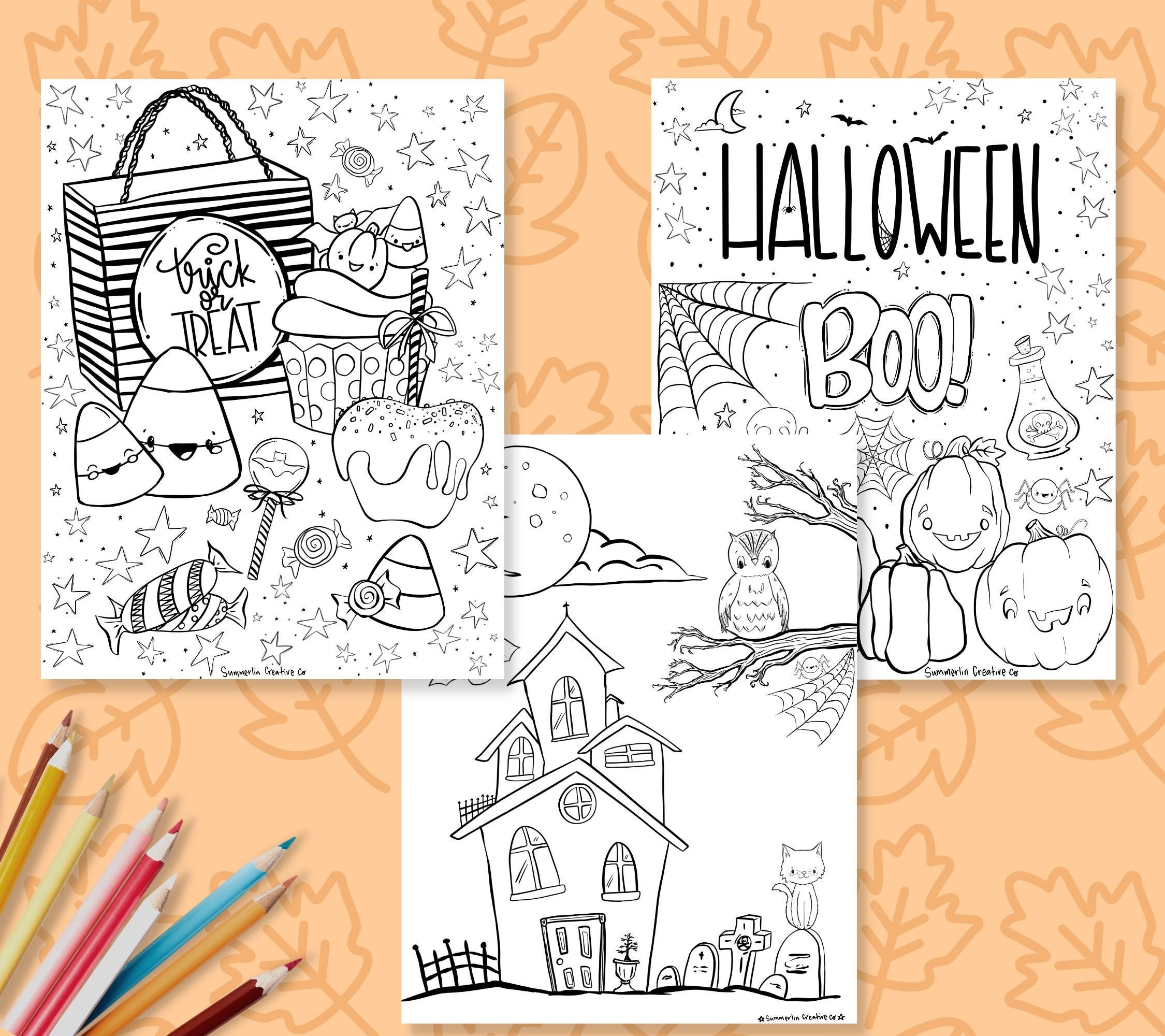 Halloween Coloring Page Bundle 3 Page Printable Activity - Etsy