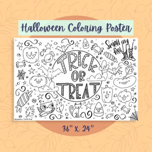 Trick or Treat, Halloween Coloring Poster, PDF Party Activity, Bats ...