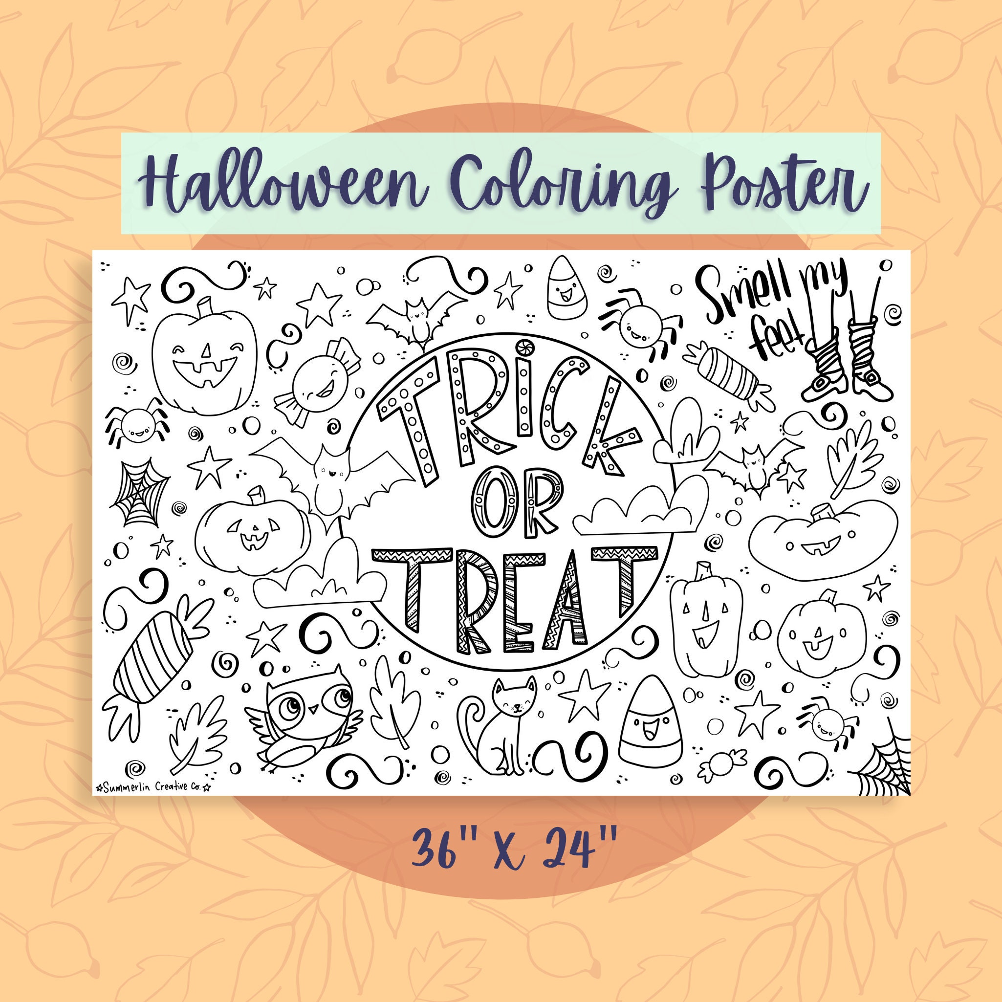 Trick or Treat Halloween Coloring Poster PDF Party Activity - Etsy