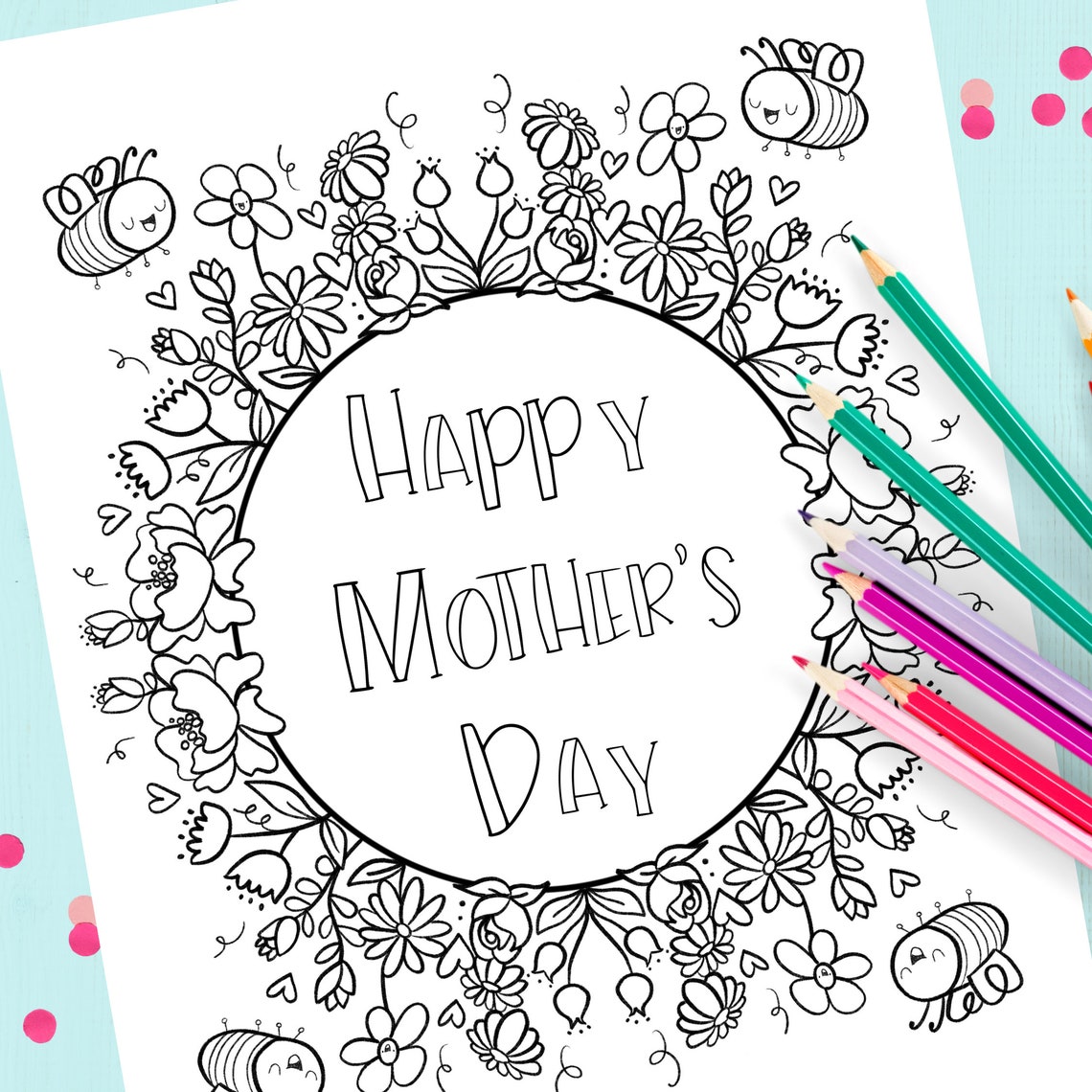 Mother Day Coloring Page, Bee Coloring Page 303 - Etsy