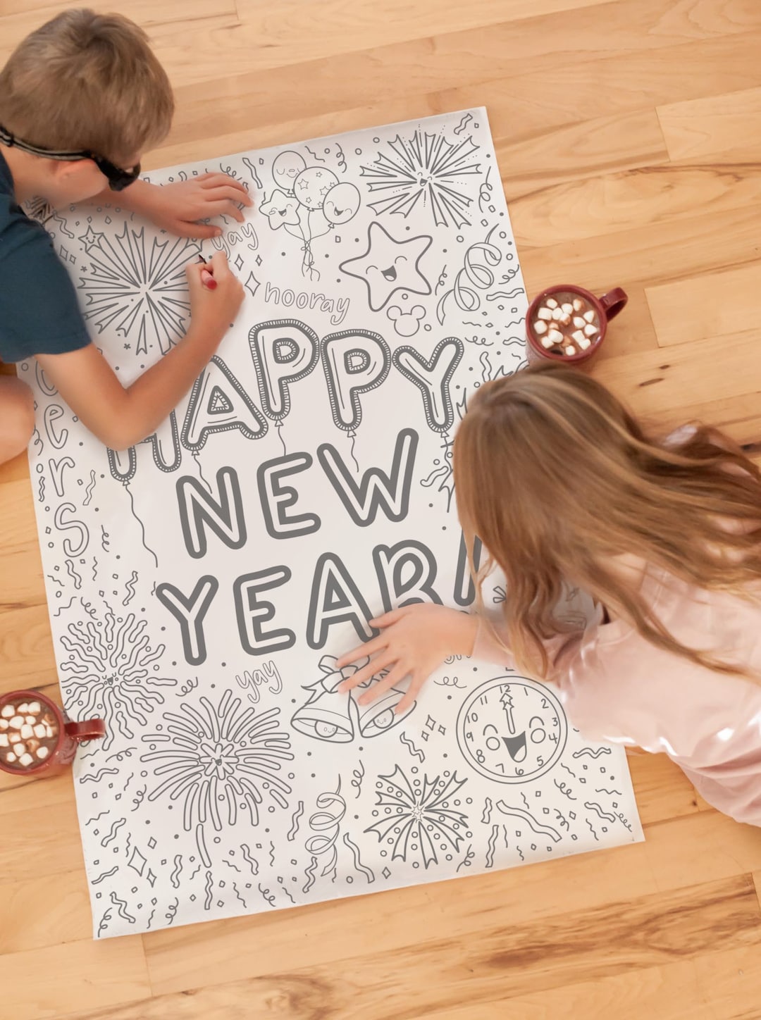 Happy New Year Giant Coloring Poster Printable Coloring Sheet Instant ...