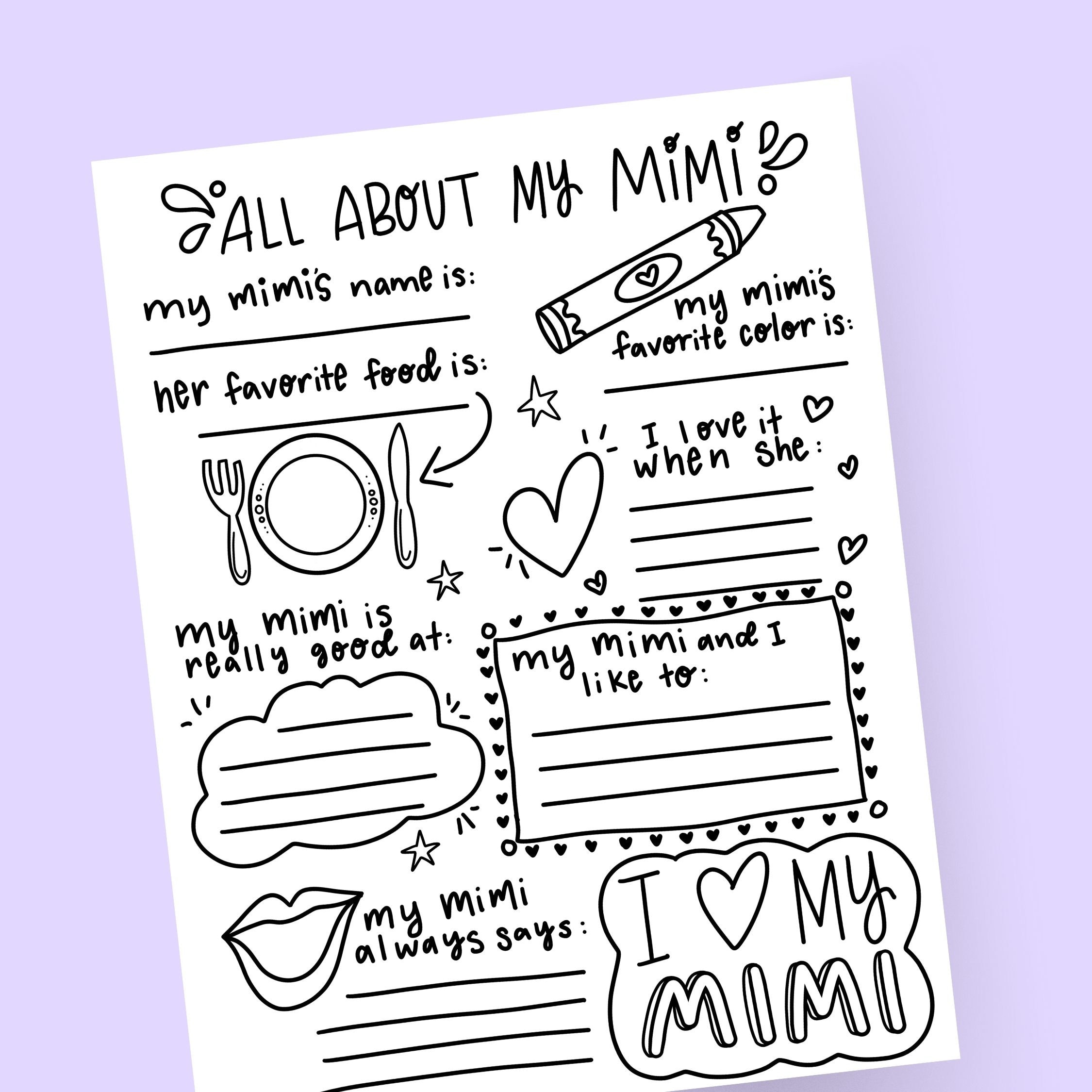 All About My Mimi Fill in the Blank Printable for Mother's Day 303 - Etsy