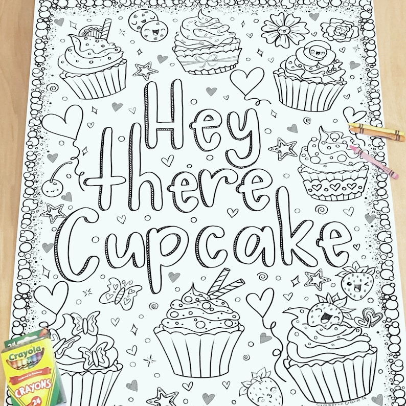Giant Coloring Poster Cupcake Printable Coloring Page Instant - Etsy
