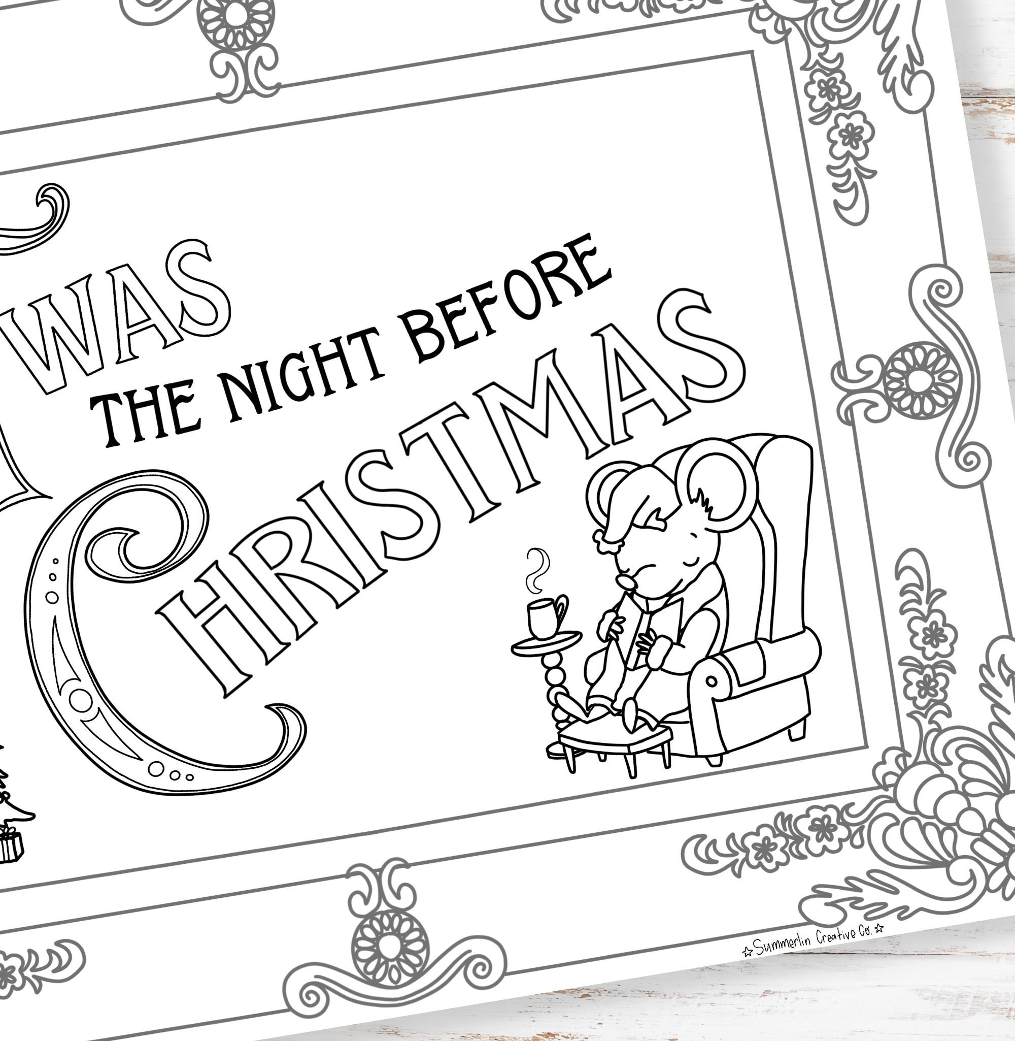 Twas the Night Before Christmas Coloring Page, Holiday PDF Printable ...