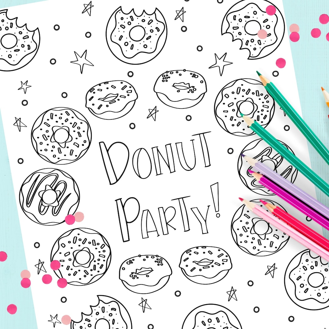 Donut Party Coloring Page Donut Coloring Sheet Printable Birthday Party ...