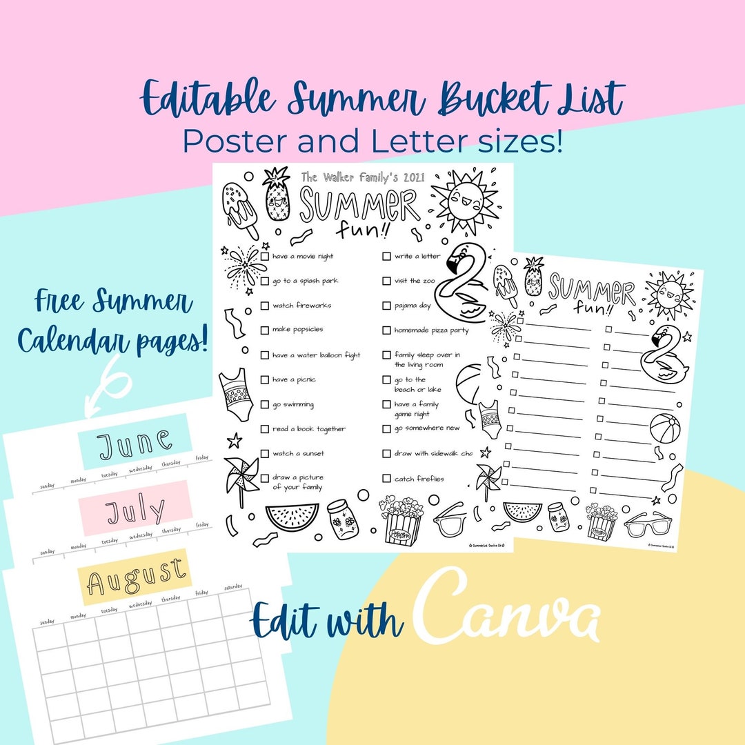Summer Bucket List Editable, Printable, Instant Download With FREE ...