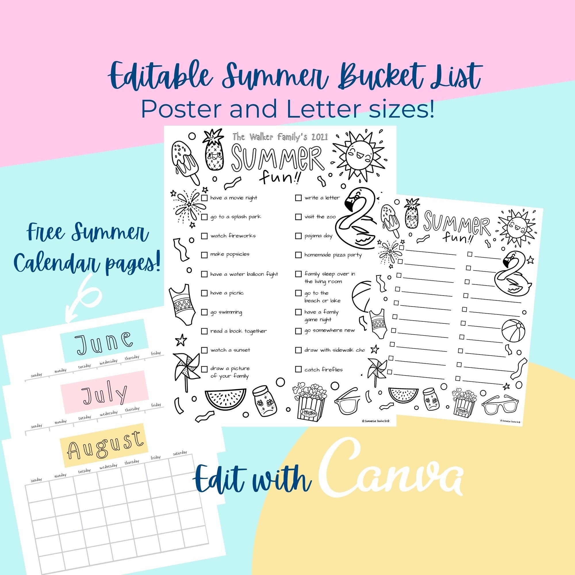 Summer Bucket List Editable, Printable, Instant Download With FREE ...