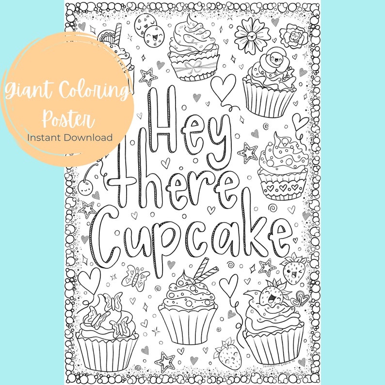 Giant Coloring Poster Cupcake Printable Coloring Page Instant - Etsy