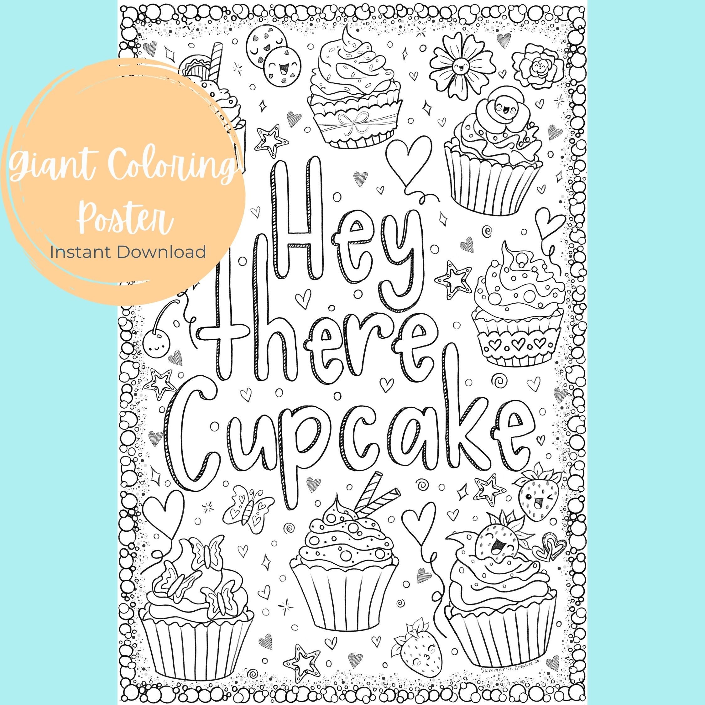 Giant Coloring Poster Cupcake Printable Coloring Page Instant - Etsy