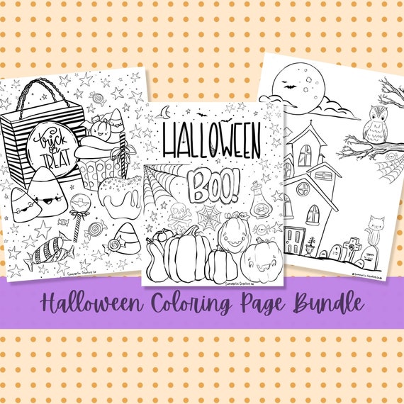 Halloween Coloring Page Bundle 3 Page Printable Activity - Etsy
