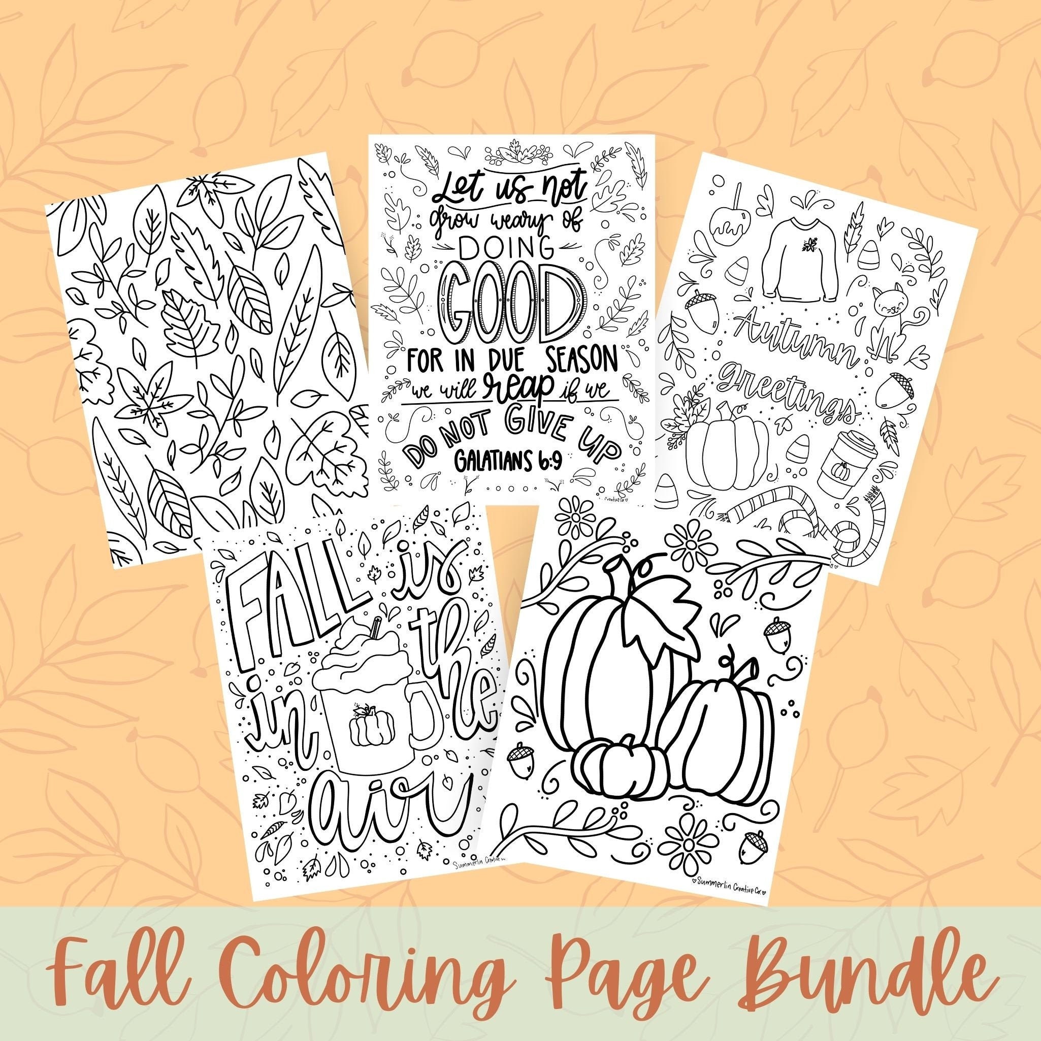 Fall Coloring Page Bundle Printable Activity | Etsy