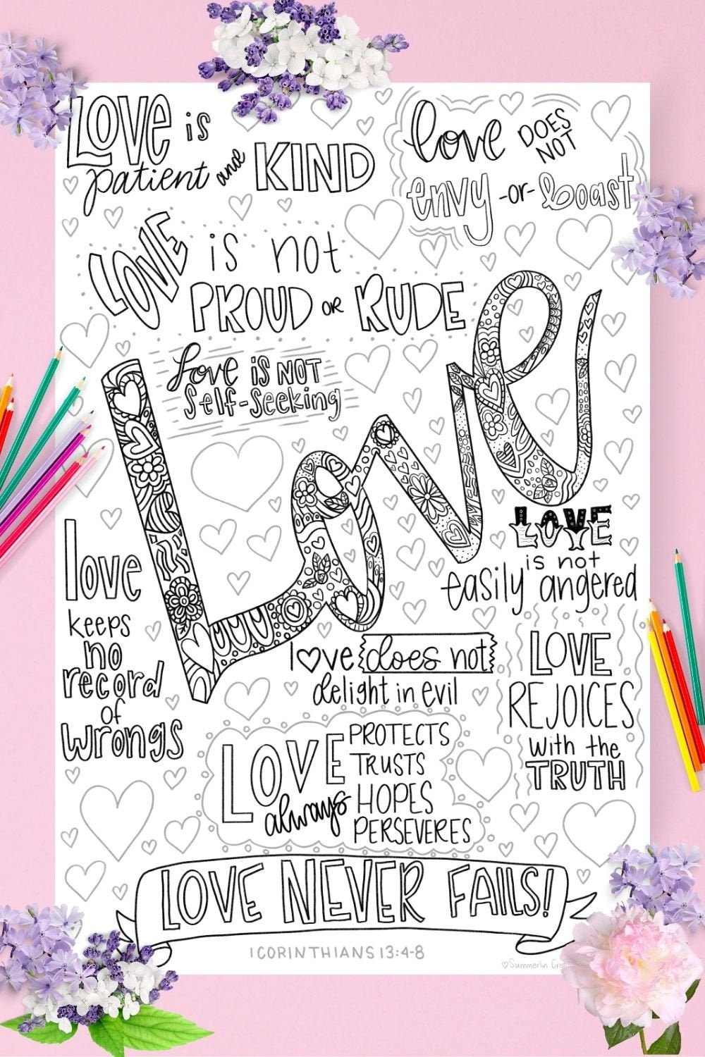 Giant Coloring Poster Love 1 Corinthians 13 Instant Download - Etsy