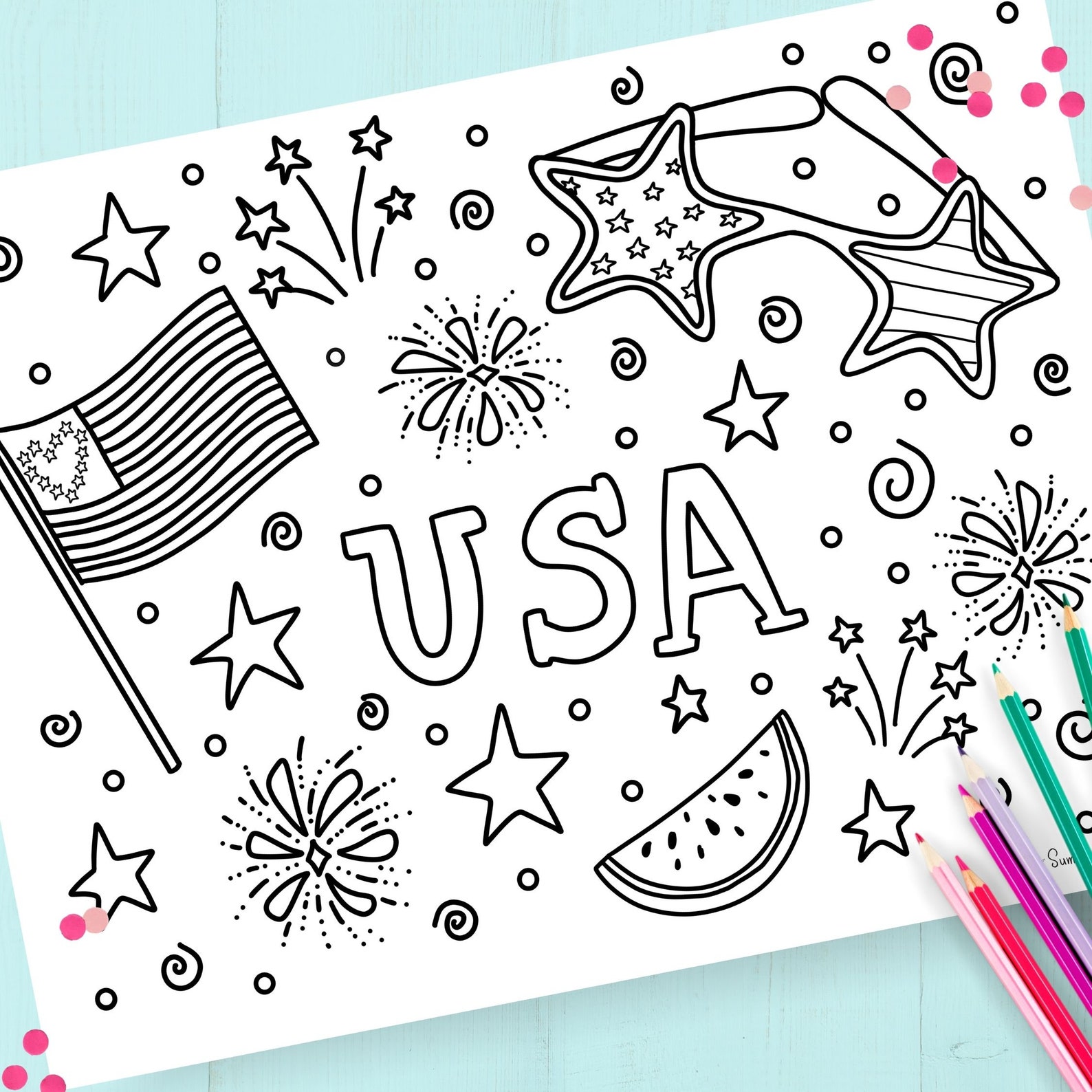 USA Fourth of July Coloring Page Instant Download - Etsy