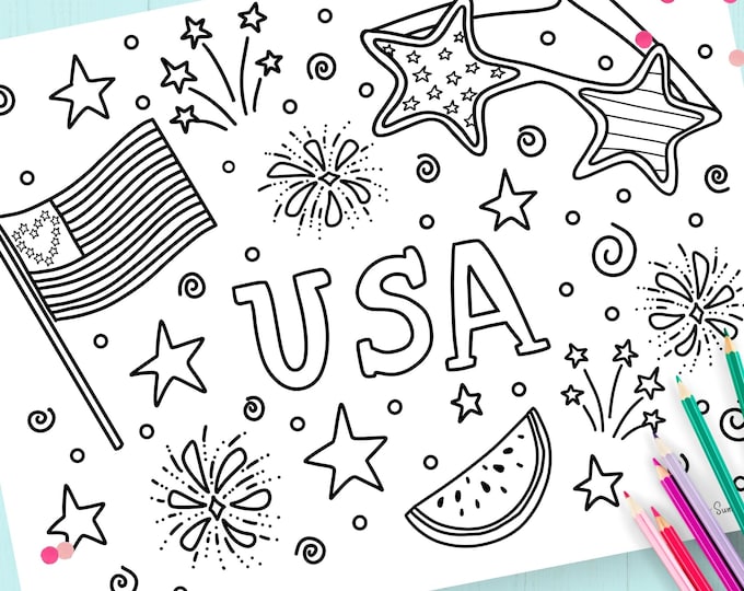 USA Fourth of July Coloring Page Instant Download - Etsy