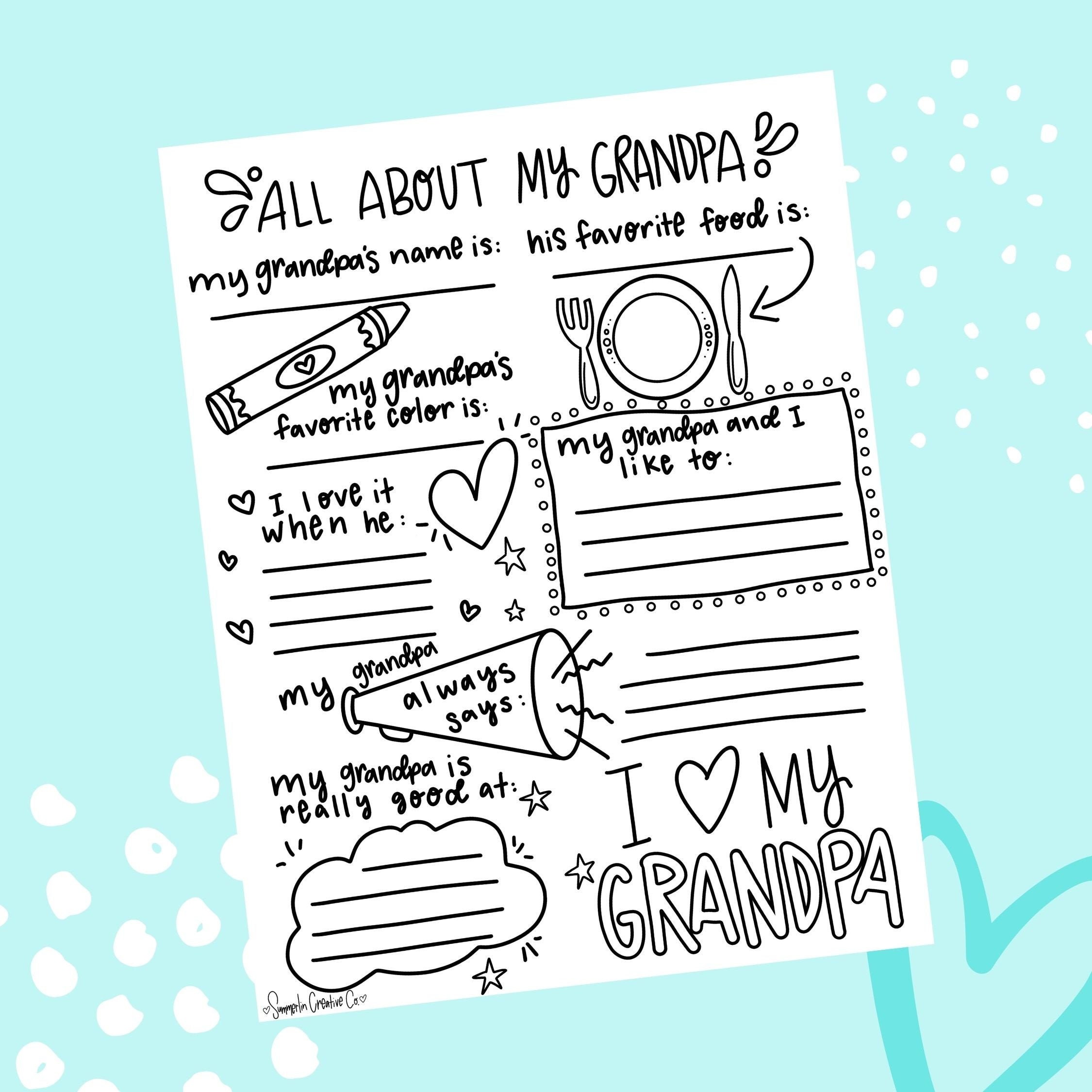 All About My Grandpa Fill In The Blank Printable For Etsy
