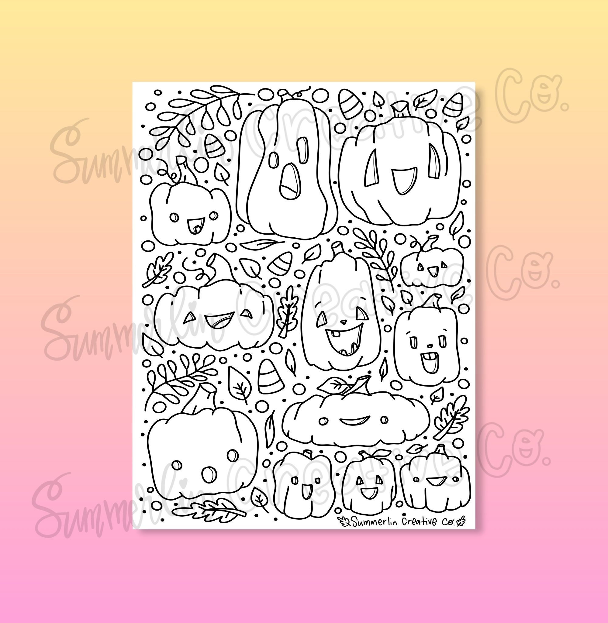 Halloween Coloring Pages, Printable Cute Pumpkins and Kawaii Candy ...