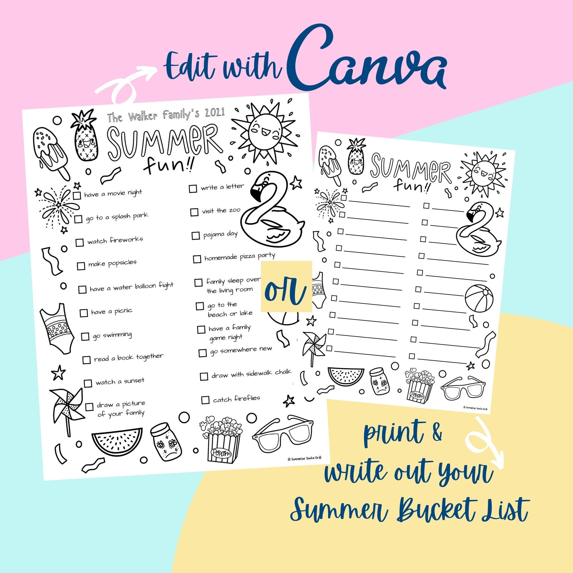 Summer Bucket List Editable, Printable, Instant Download With FREE ...