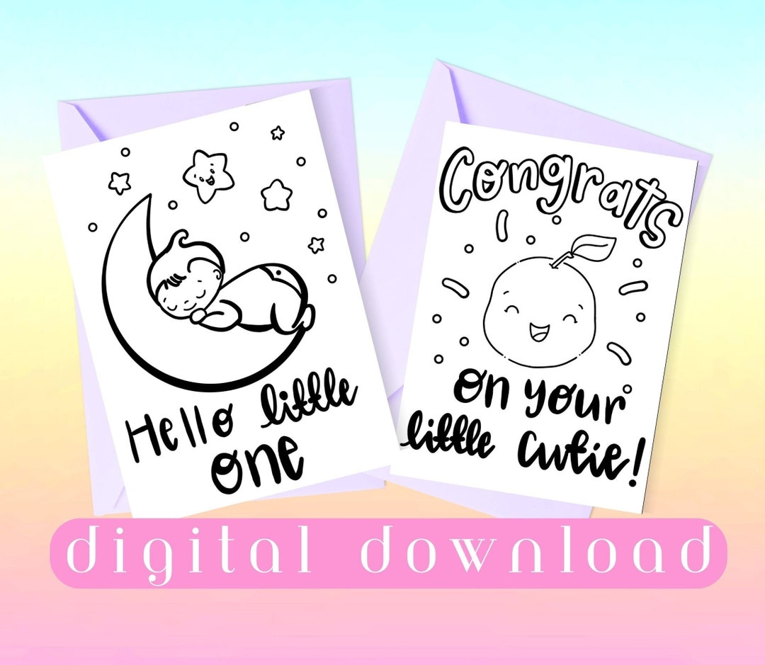 Coloring Baby Shower Card With Cute Kawaii Drawings DIY - Etsy
