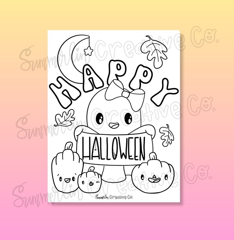 Halloween Coloring Page Bundle, 3 Page Printable Activity, Cute ...