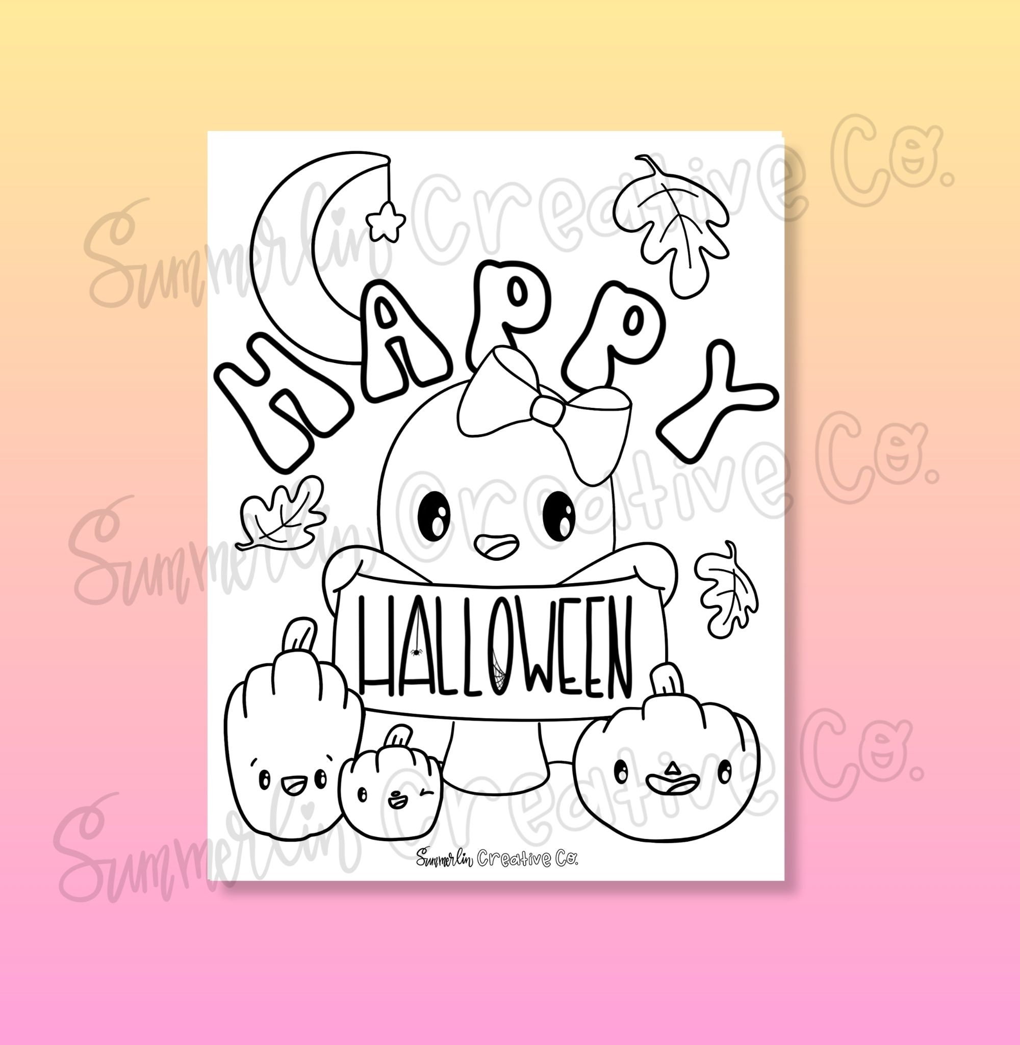 Halloween Coloring Page Bundle, 3 Page Printable Activity, Cute ...
