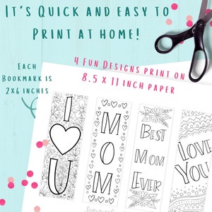 Mother's Day Printable Coloring Bookmarks With Cute Doodle | Etsy