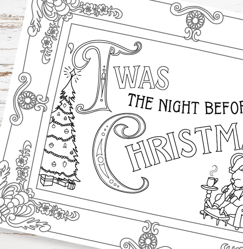 Twas the Night Before Christmas Coloring Page, Holiday PDF Printable ...