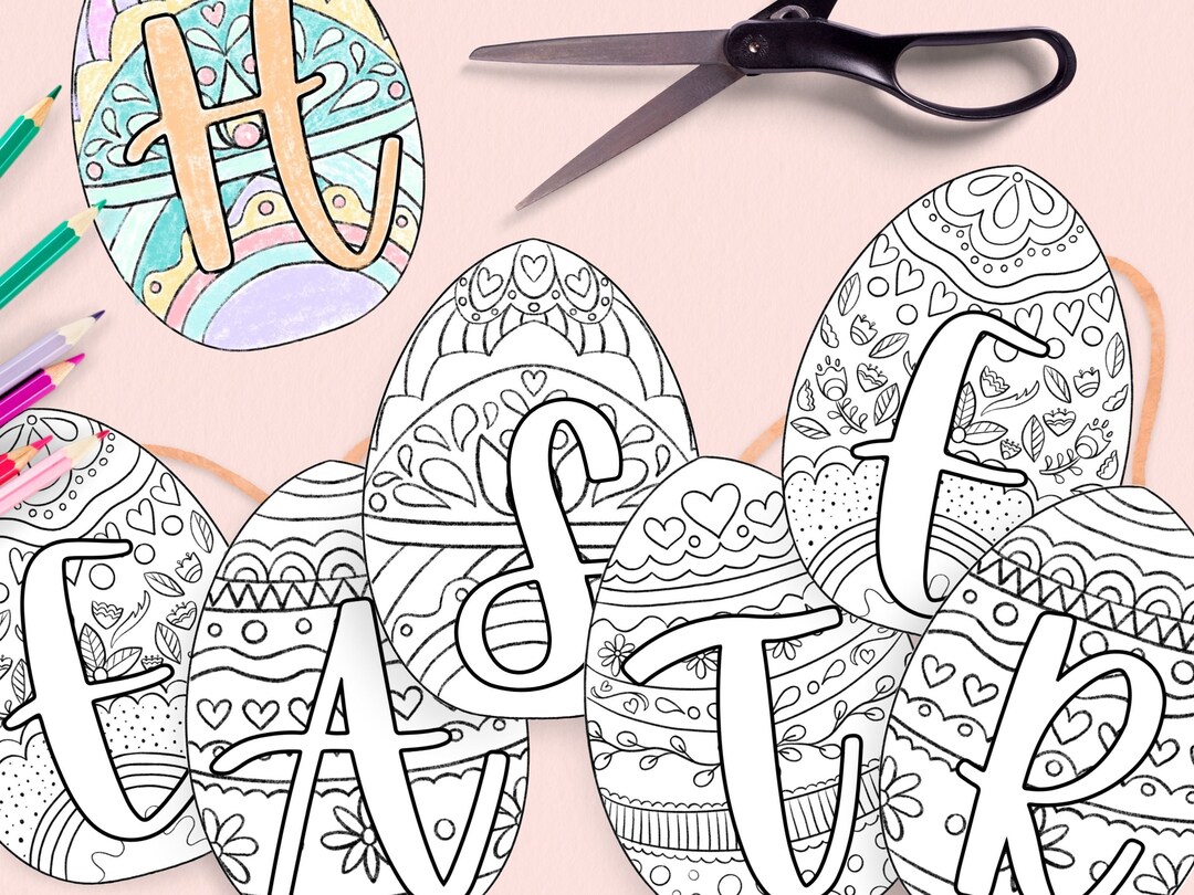 Happy Easter Banner Easter Garland Printable Coloring Banner 333 - Etsy