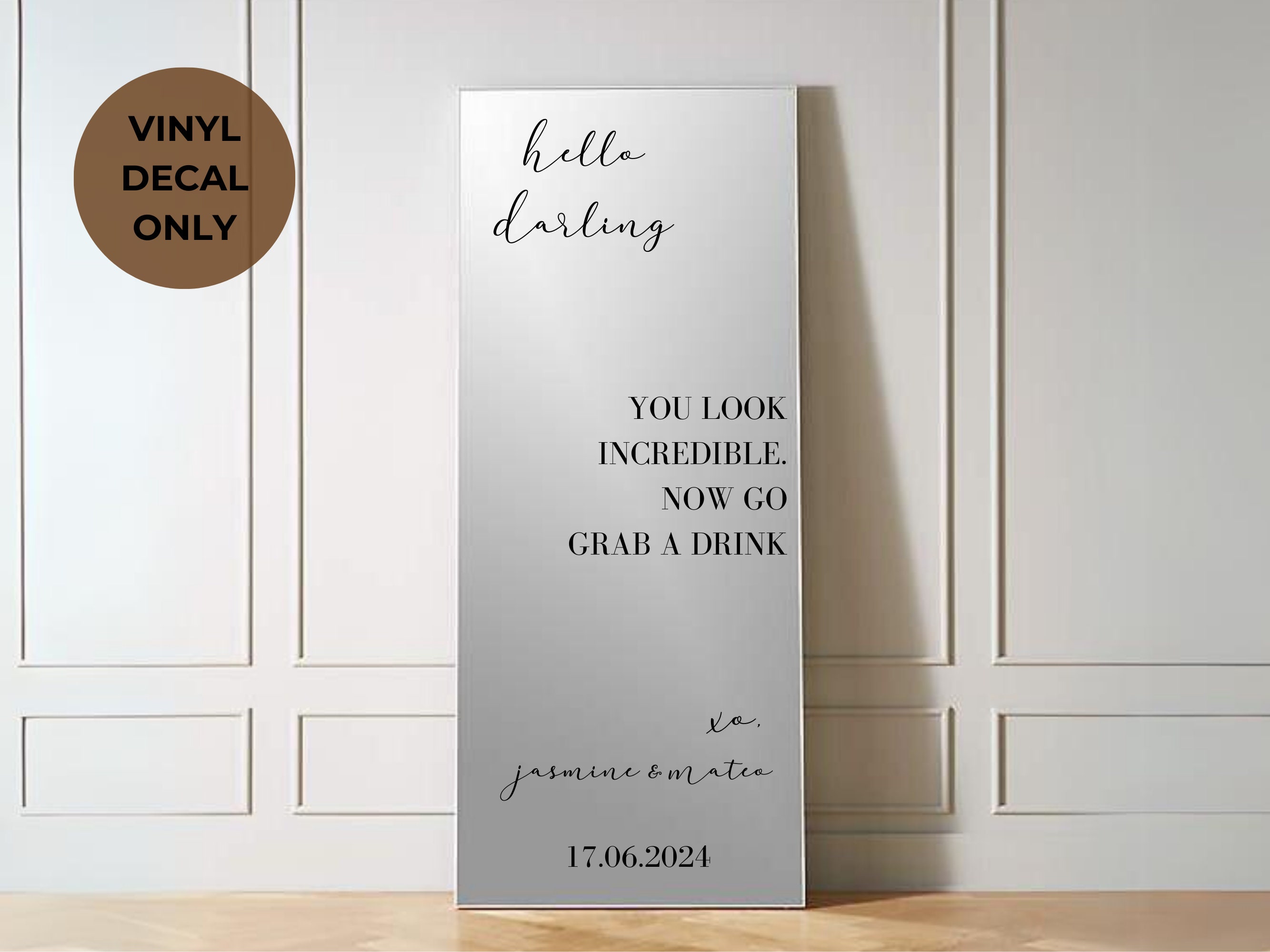 Hello Darling, Mirror Wedding Decal, Grab a Drink, Wedding Mirror Decal ...