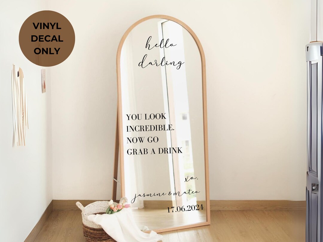 Hello Darling, Mirror Wedding Decal, Grab a Drink, Wedding Mirror Decal ...