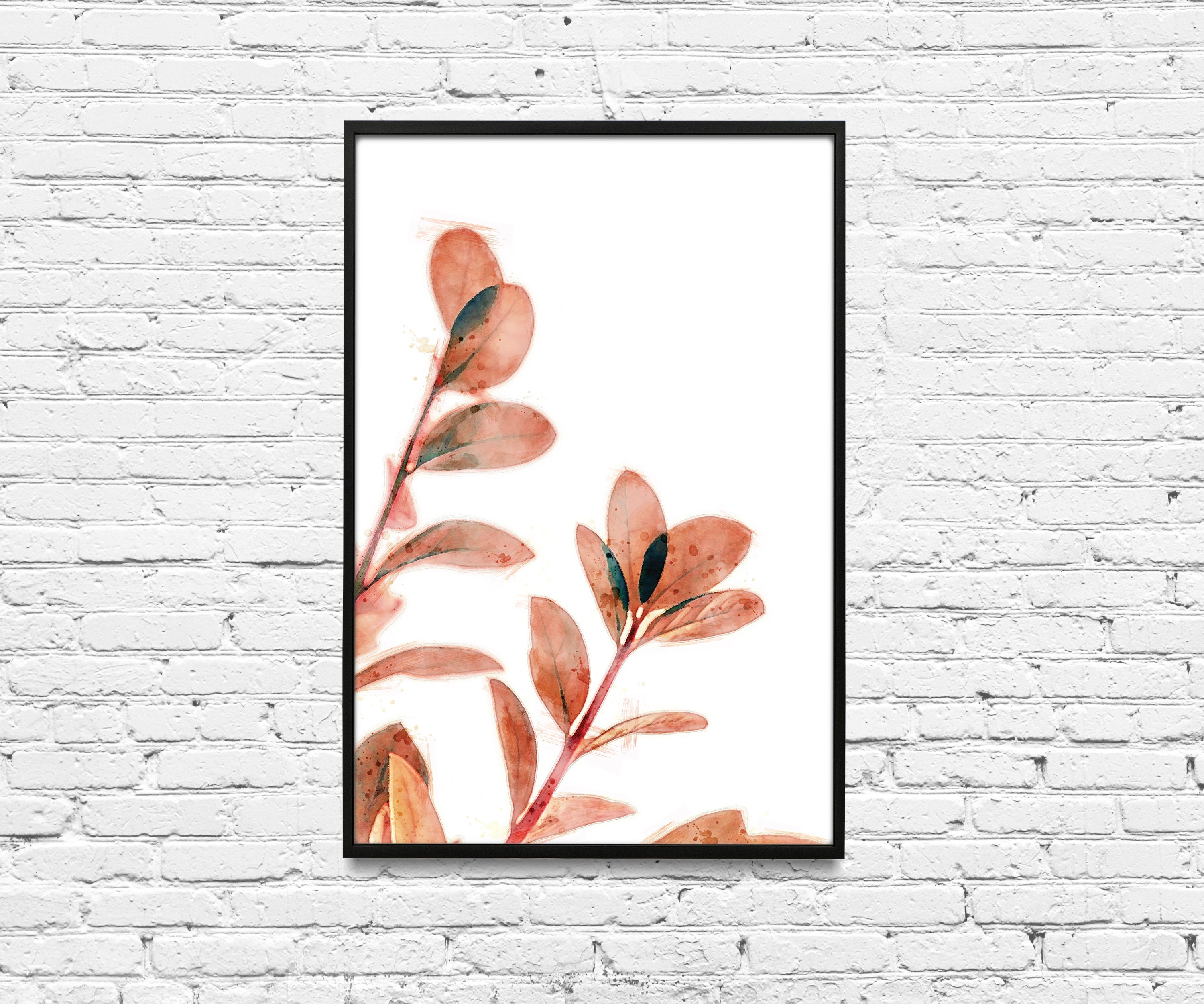 Fall Leaves Watercolor Printable Rust Colored Wall Art Minimalist ...