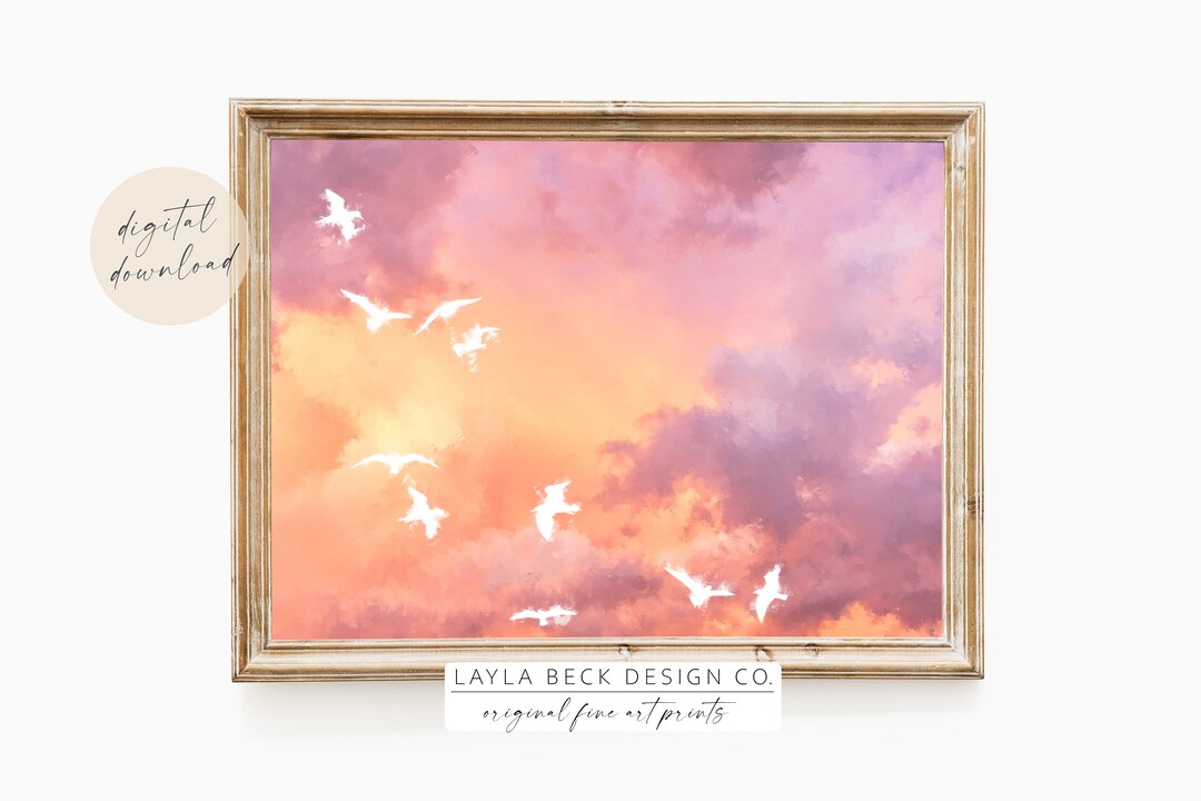 Pastel Sky Landscape Digital Painting, Pink & Purple Clouds Scenery ...