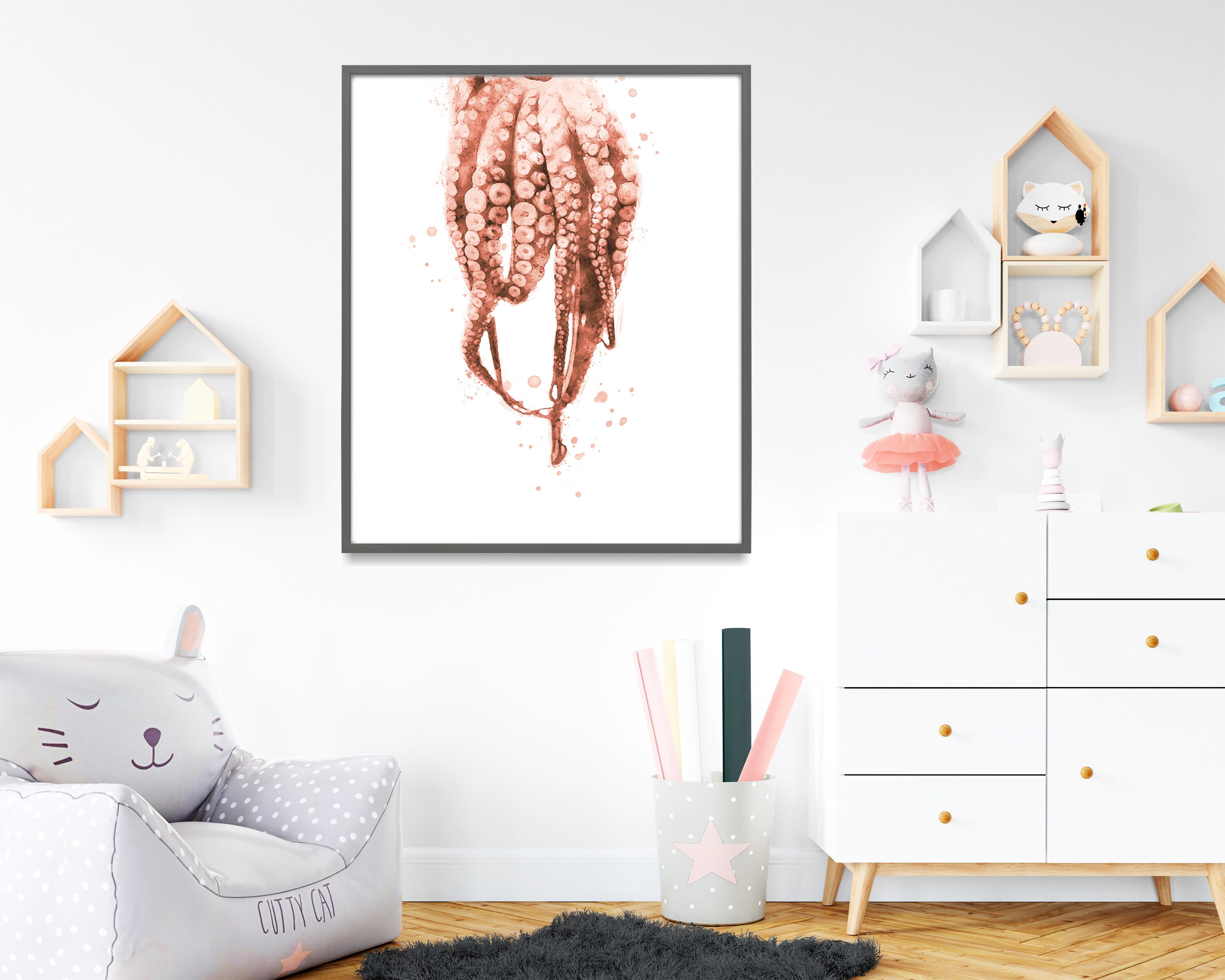Pink Octopus Watercolor Printable | Sea Creature Digital Download ...
