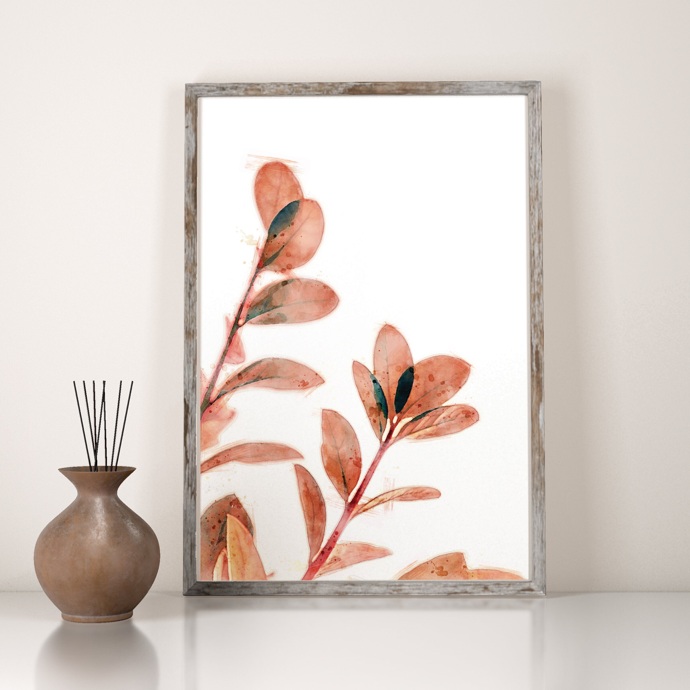 Fall Leaves Watercolor Printable Rust Colored Wall Art - Etsy