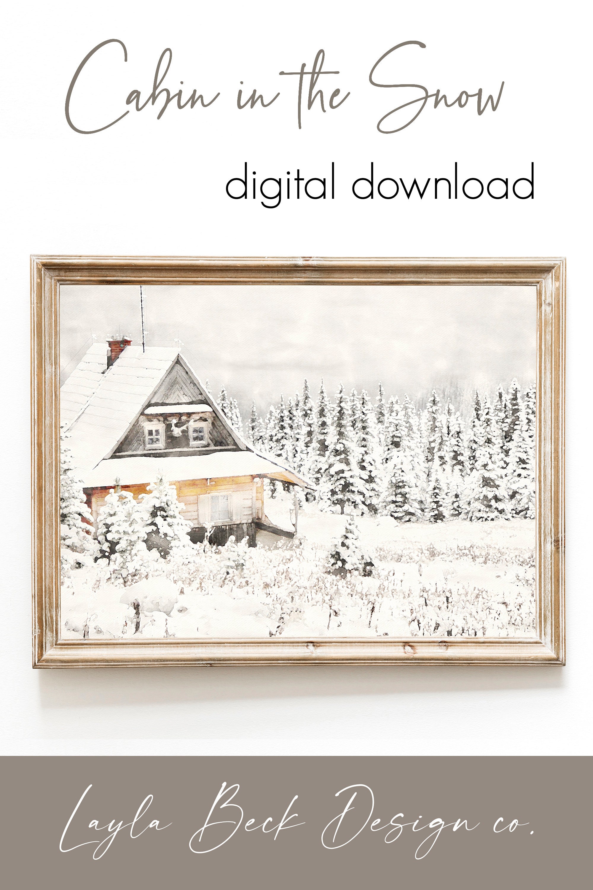 Cabin in the Snow Watercolor Printable Art Winter Scene - Etsy