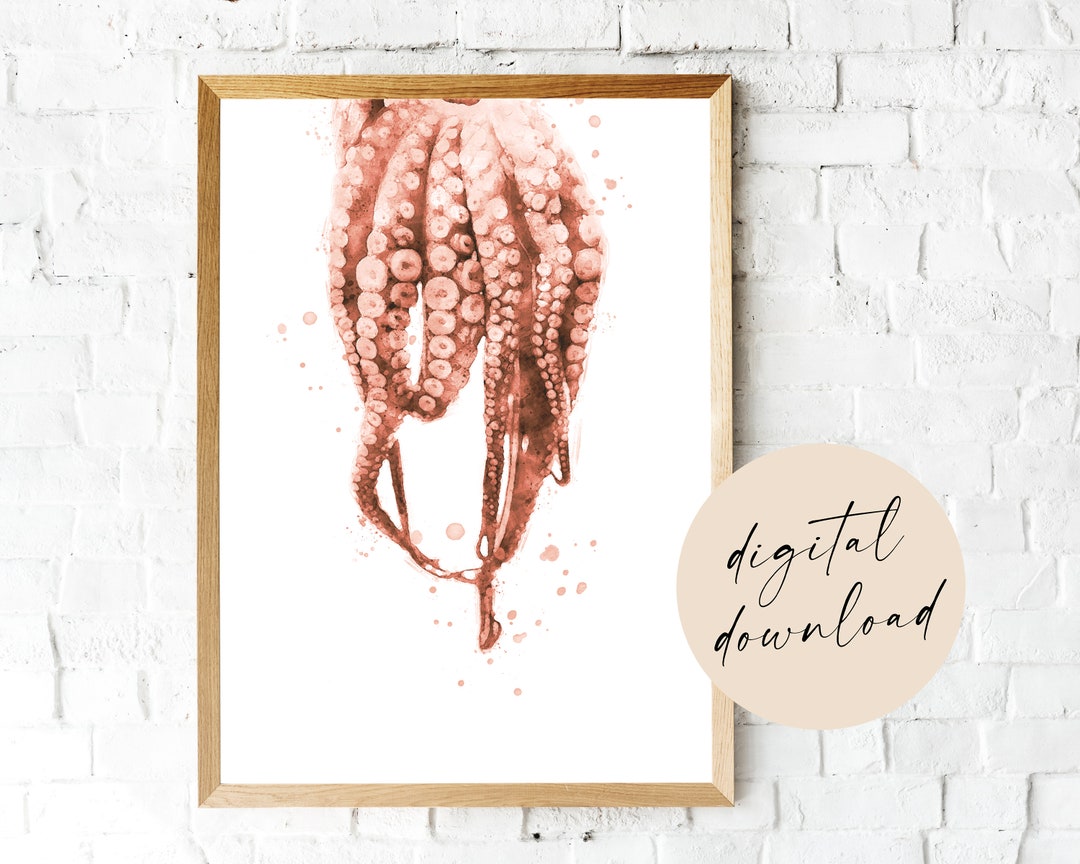 Pink Octopus Watercolor Printable | Sea Creature Digital Download ...