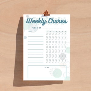 Minimalist Weekly Chore Chart Print . Green Digital File for Kids or ...